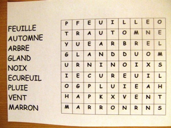 mots cachés d'automne