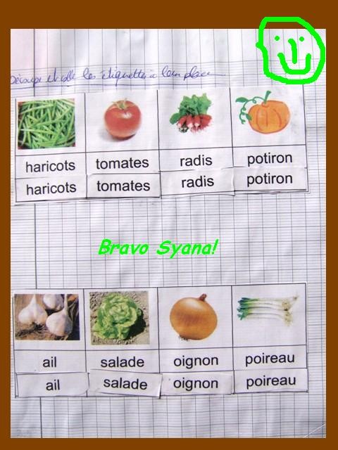 reconnaître les mots des fruits et légumes